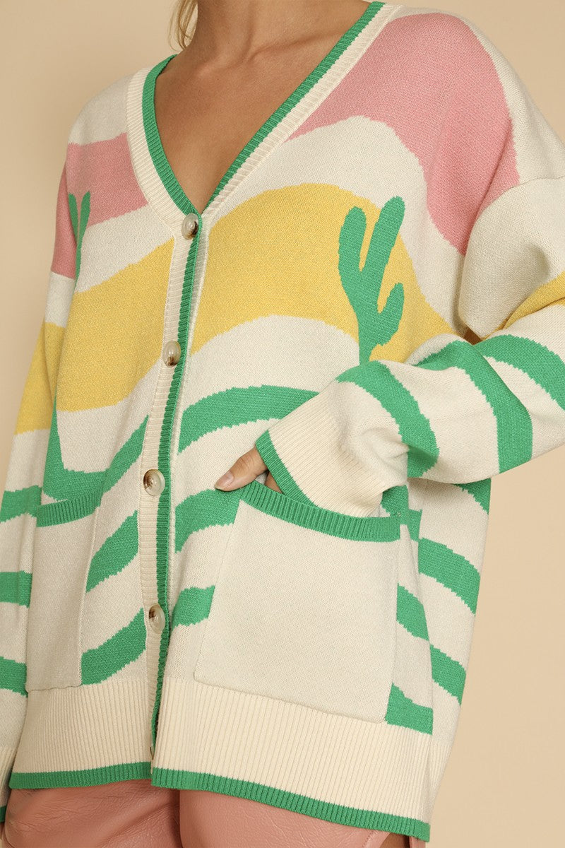 Wavy stripe cactus knit cardigan | Miss Sparkling